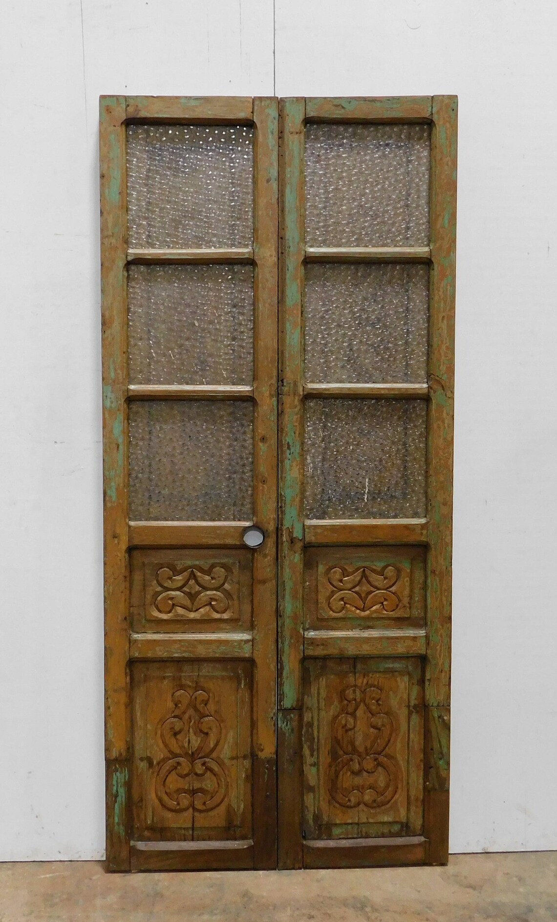 Antique Pair Carved Mexican Old Doors-#400-glass-primitive-rustic-35x78 ...