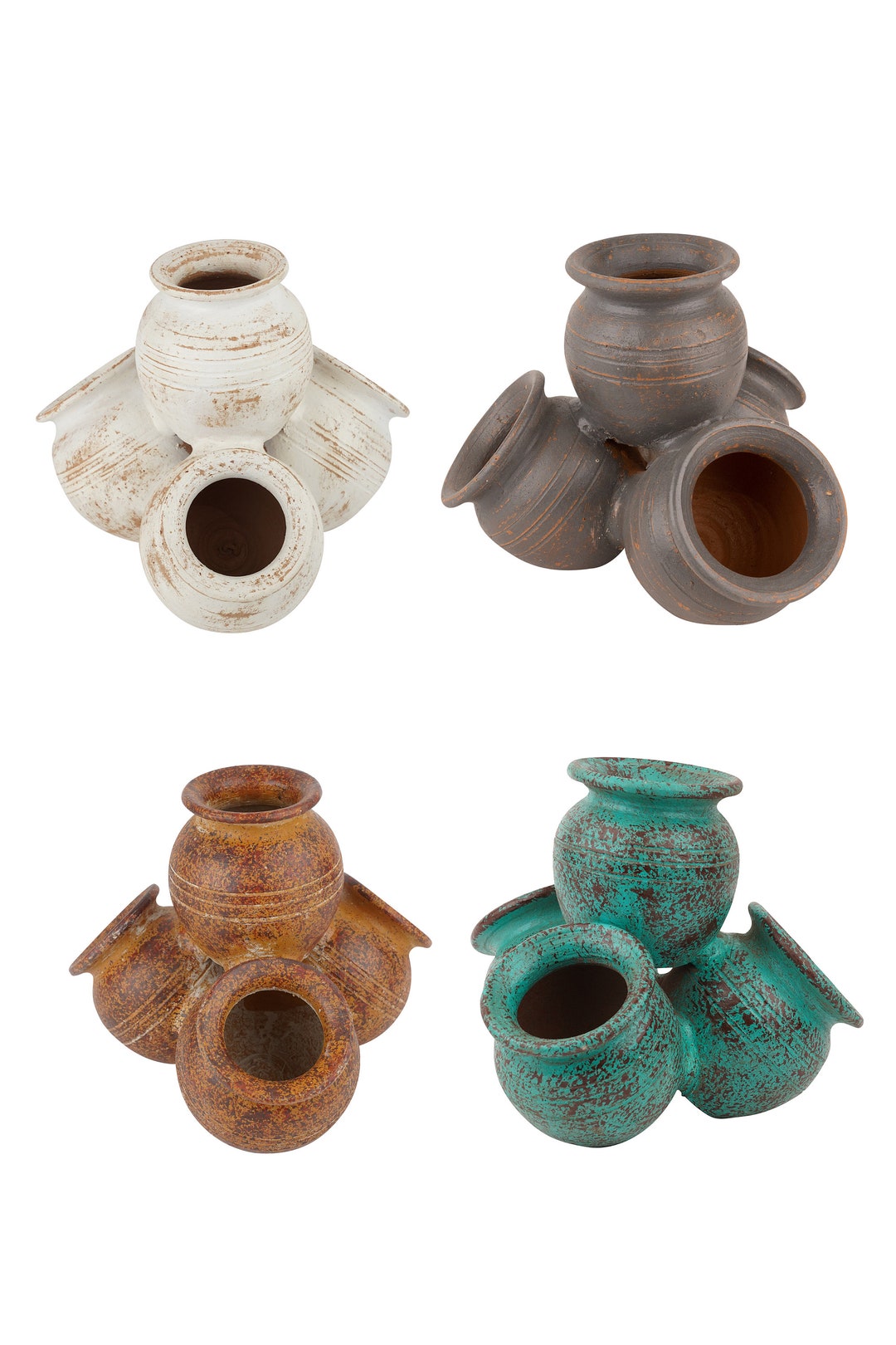 Sticky Pots™-hand Painted-garden-clay-handmade-9w X 9D X8h-new-four ...