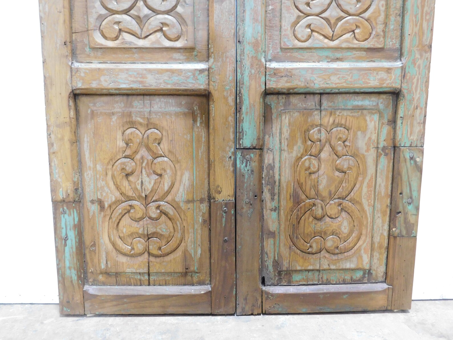 Antique Pair Carved Mexican Old Doors-#400-glass-primitive-rustic-35x78 ...