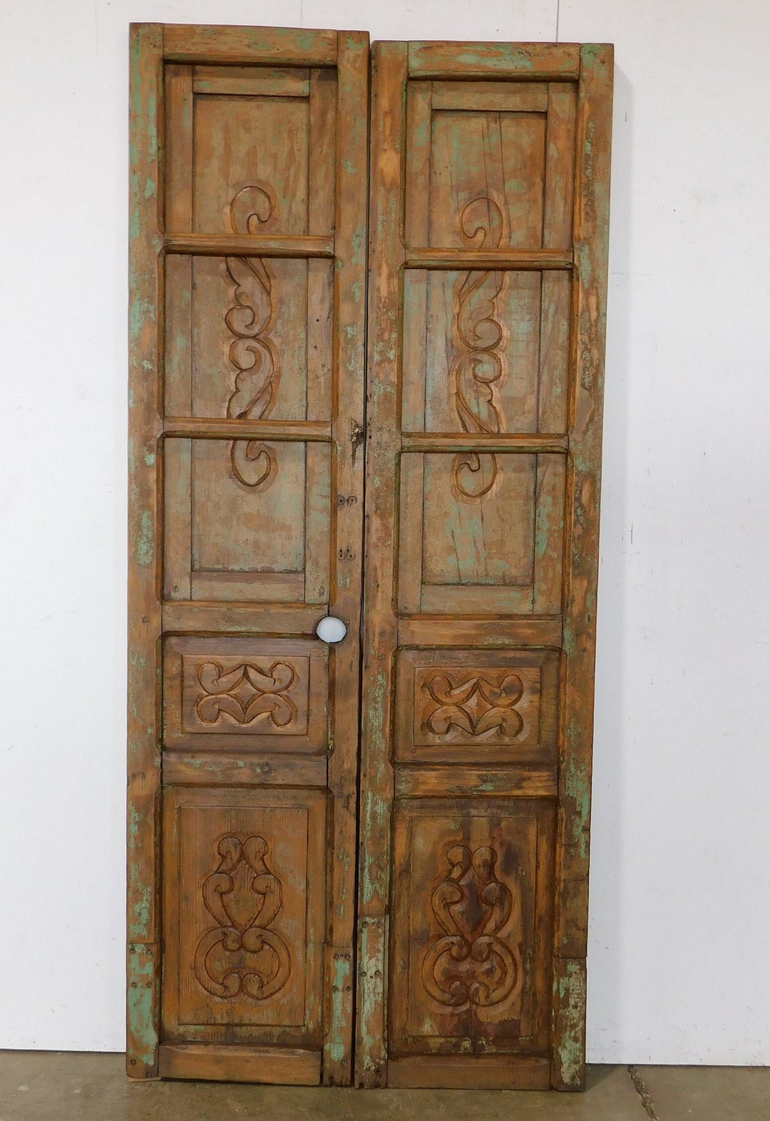 Antique Pair Carved Mexican Old Doors #317-primitive-rustic-35.5x79 ...