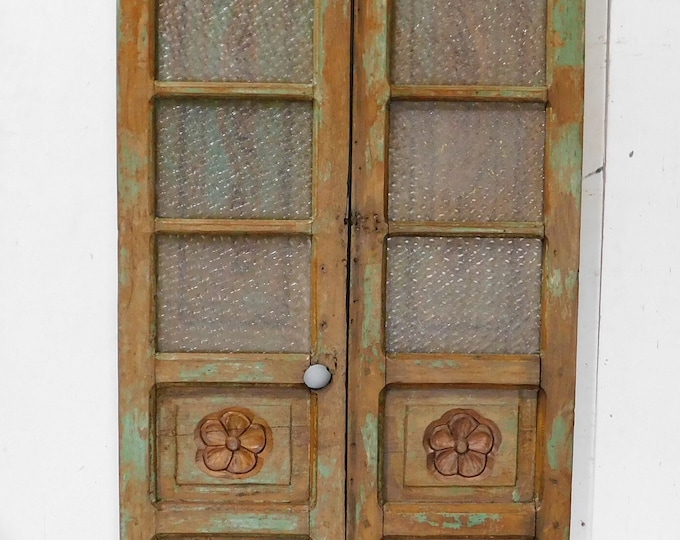 Antique Pair Carved Mexican Old Doors-glass-#430-primitive-rustic-34x75 ...