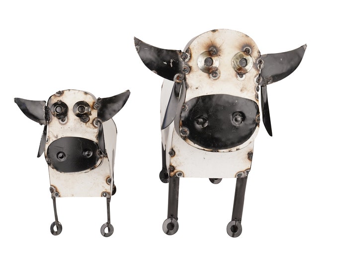 Metal Cow Sculpture - Found Object Art - Assemblage Art Cow - Whimsical ...