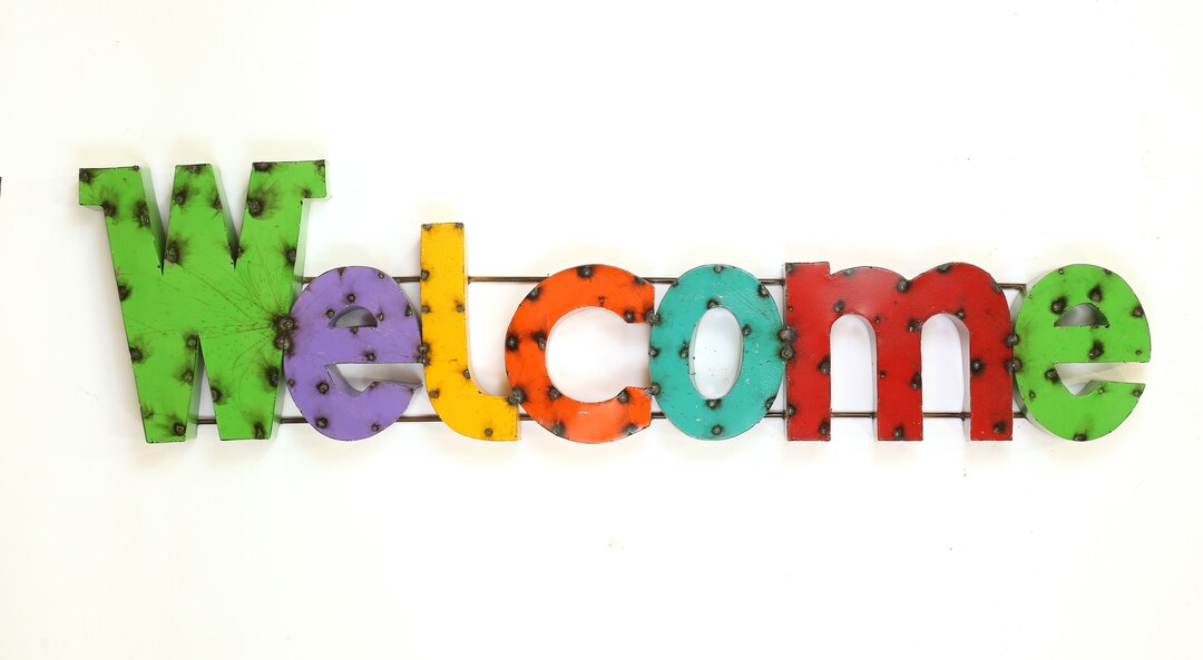 Welcome Colorful Recycled Metal Sign-46wx12hx2d Inches-art-garden-home ...