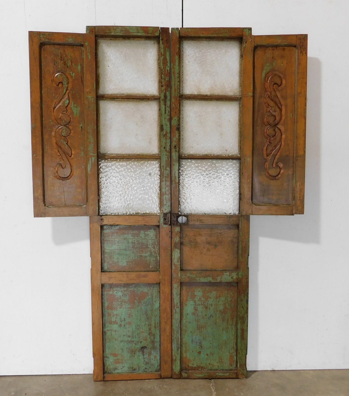Antique Pair Carved Mexican Old Doors-glass-#431-primitive-rustic-35x78 ...
