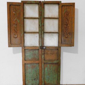 Antique Pair Carved Mexican Old Doors-glass-#431-primitive-rustic-35x78 ...