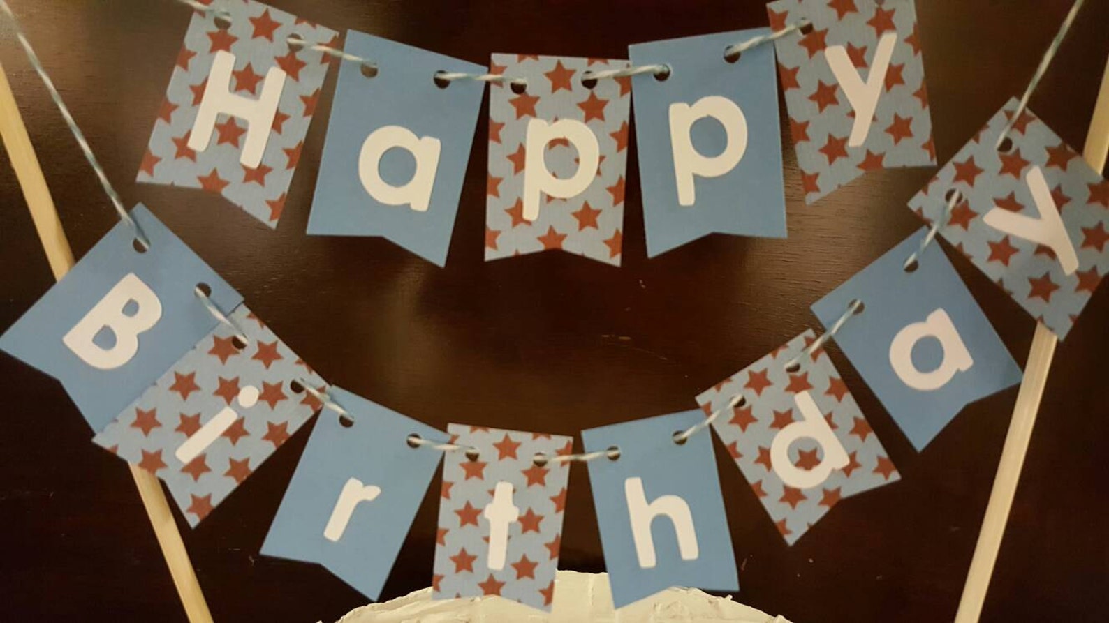 Cake Bunting red Star Happy Birthday Blue and | Etsy