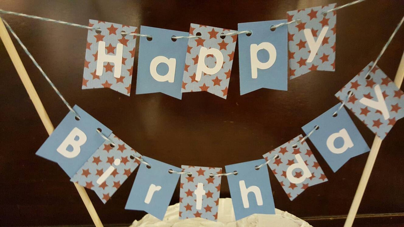 Cake Bunting red Star Happy Birthday Blue and | Etsy