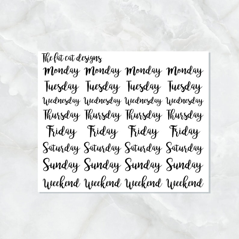 Days of the Week Script Planner Stickers for Erin Condren - Etsy