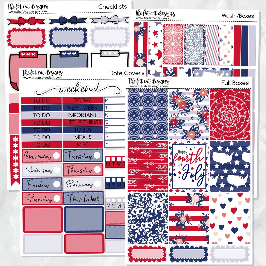 4th of July Patriotic Independence Day Planner Stickers Standard Weekly ...