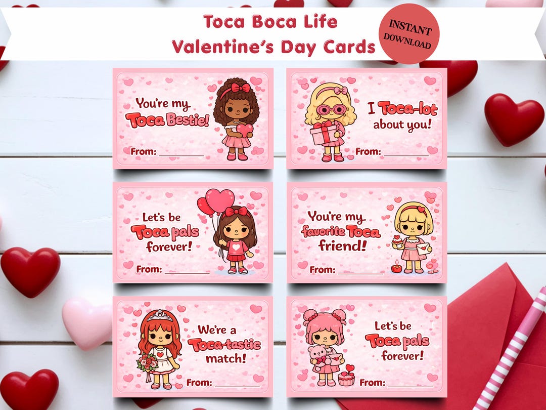 Toca Boca Life Valentine's Day Cards, Kids and Teens Trendy Game Themed ...