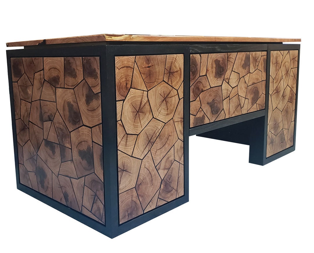 Mesquite End Grain tile Desk With Bookmatched Top and Black Lacquered ...