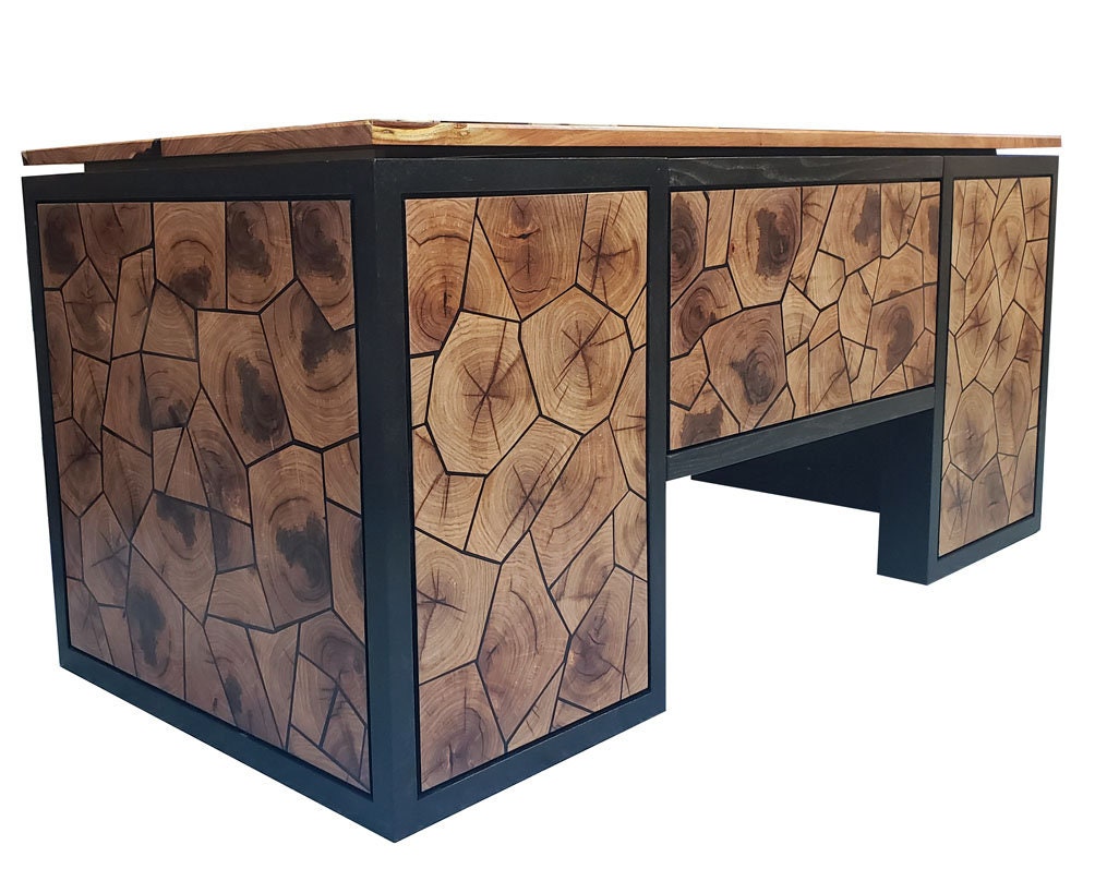 Mesquite End Grain tile Desk With Bookmatched Top and Black Lacquered ...