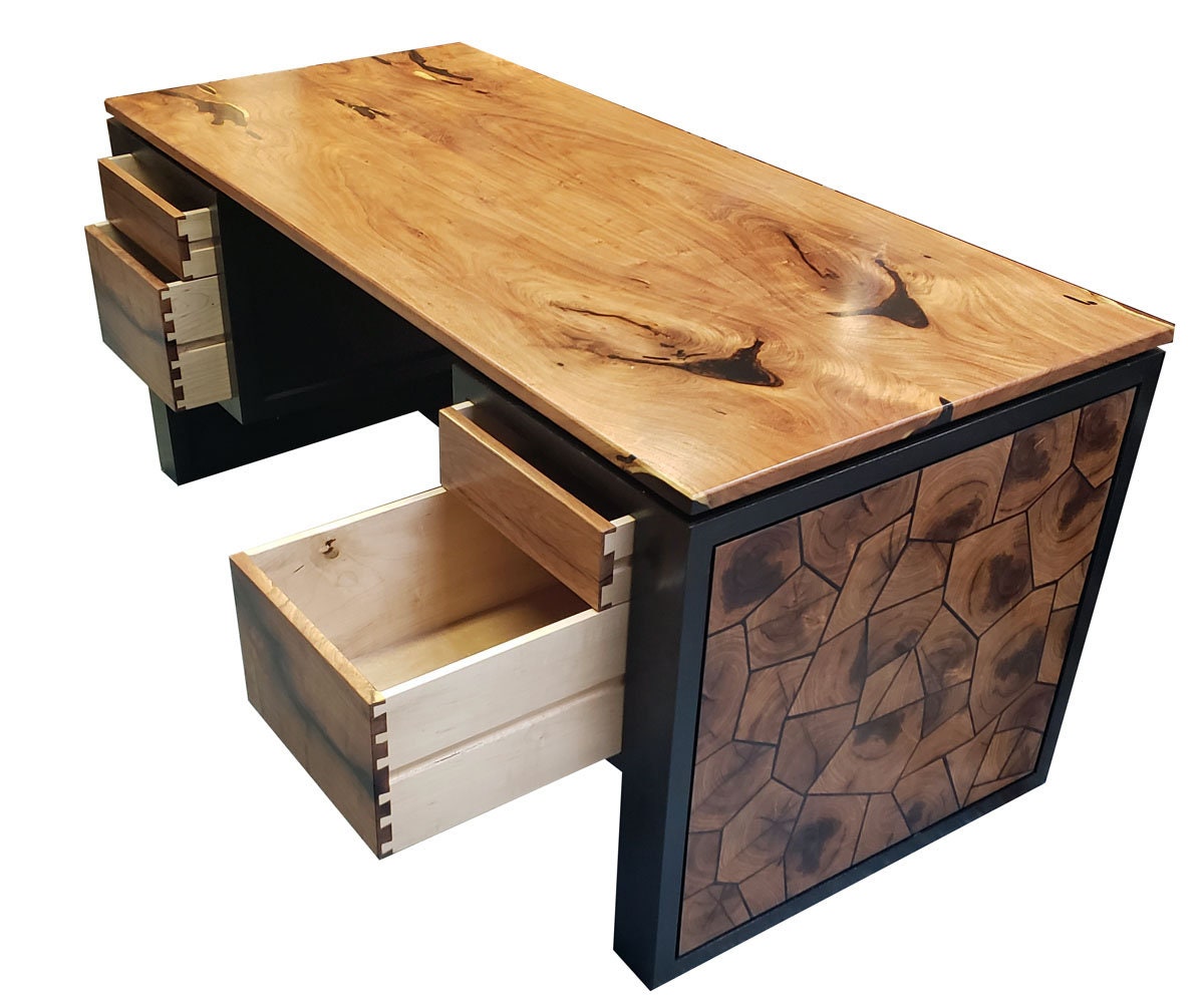 Mesquite End Grain tile Desk With Bookmatched Top and Black Lacquered ...