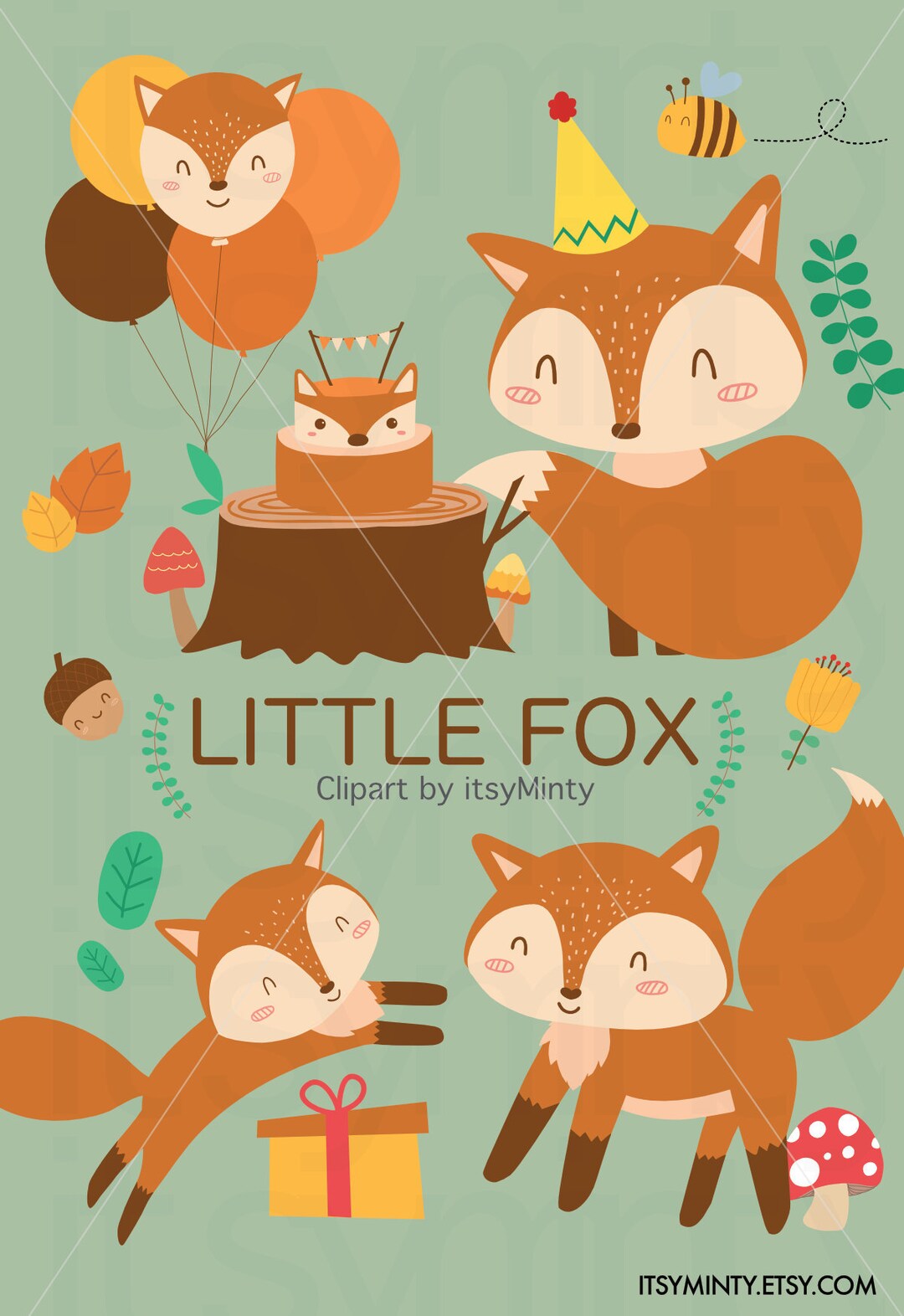 Adorable Woodland Fox Cliparts Instant Download PNG Woodland - Etsy