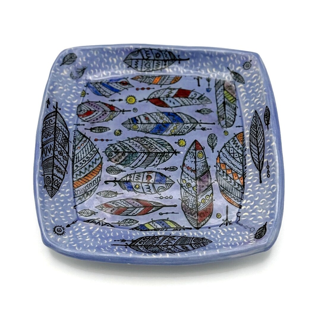 Hand Built Ceramic Feather Plate, Pottery Dish, Dessert Plate - Etsy