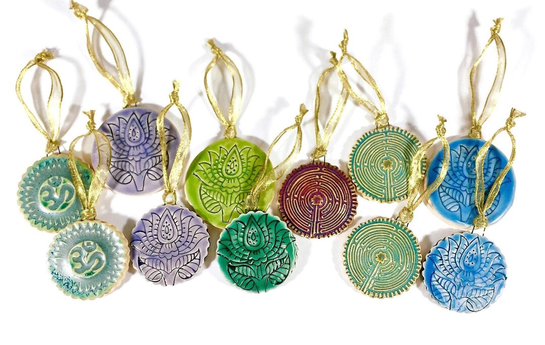 Ceramic Om Lotus and Labyrinth Ornaments - Etsy
