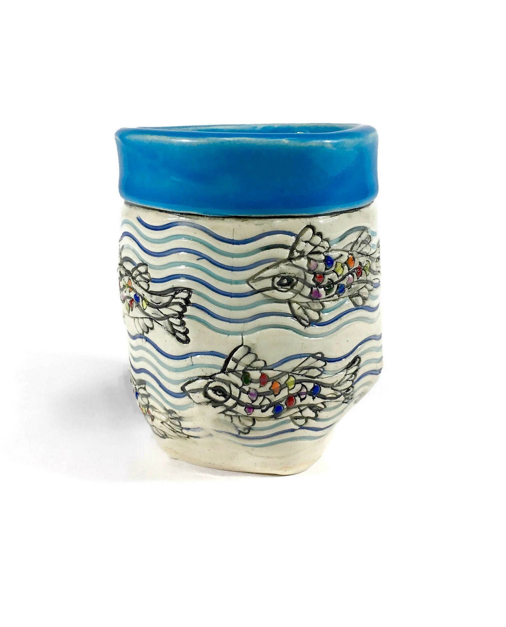 Hand Built Rainbow Fish Ceramic Tea Cup - Etsy