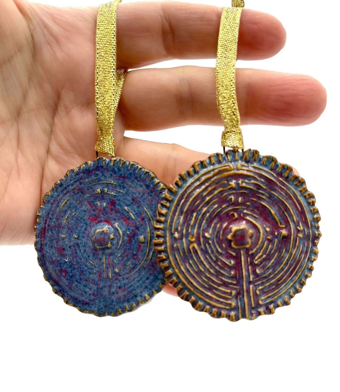 Ceramic Om Lotus and Labyrinth Ornaments | Etsy