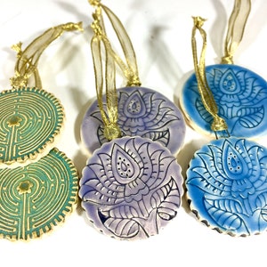 Ceramic Om Lotus and Labyrinth Ornaments - Etsy