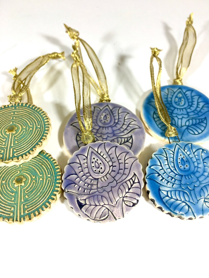 Ceramic Om Lotus and Labyrinth Ornaments - Etsy
