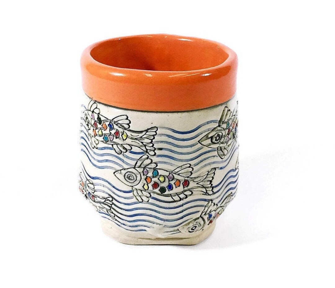 Hand Built Rainbow Fish Ceramic Tea Cup - Etsy