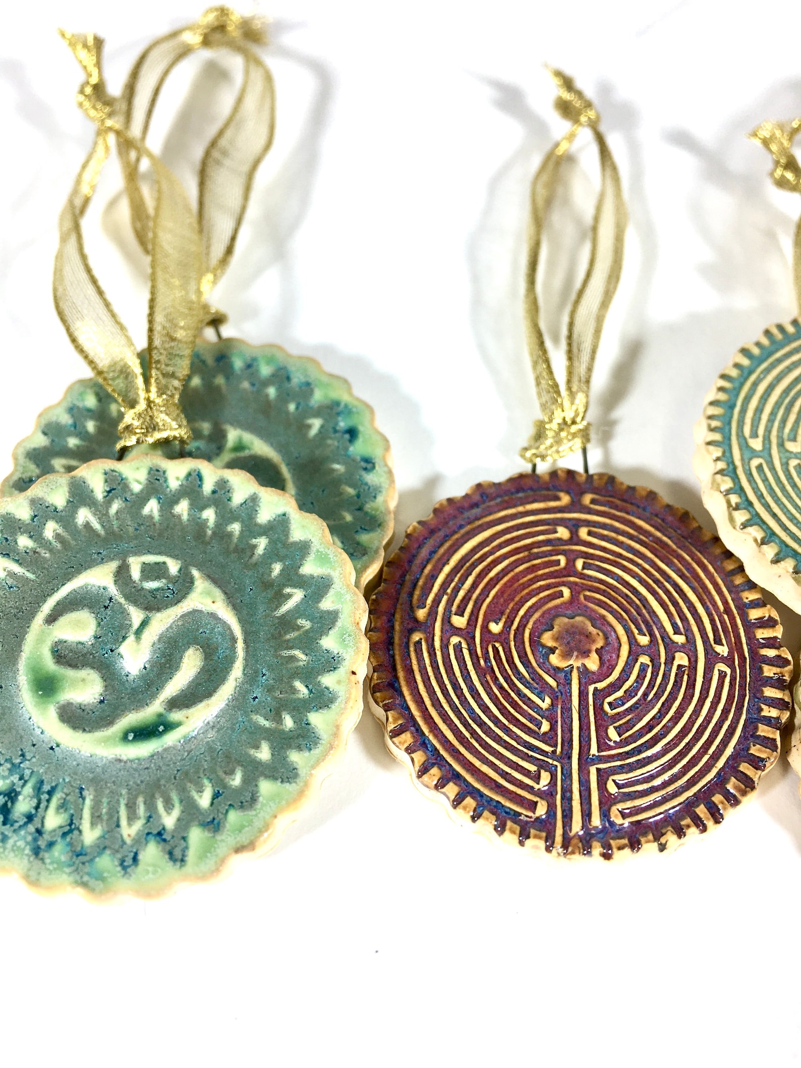 Ceramic Om Lotus and Labyrinth Ornaments - Etsy