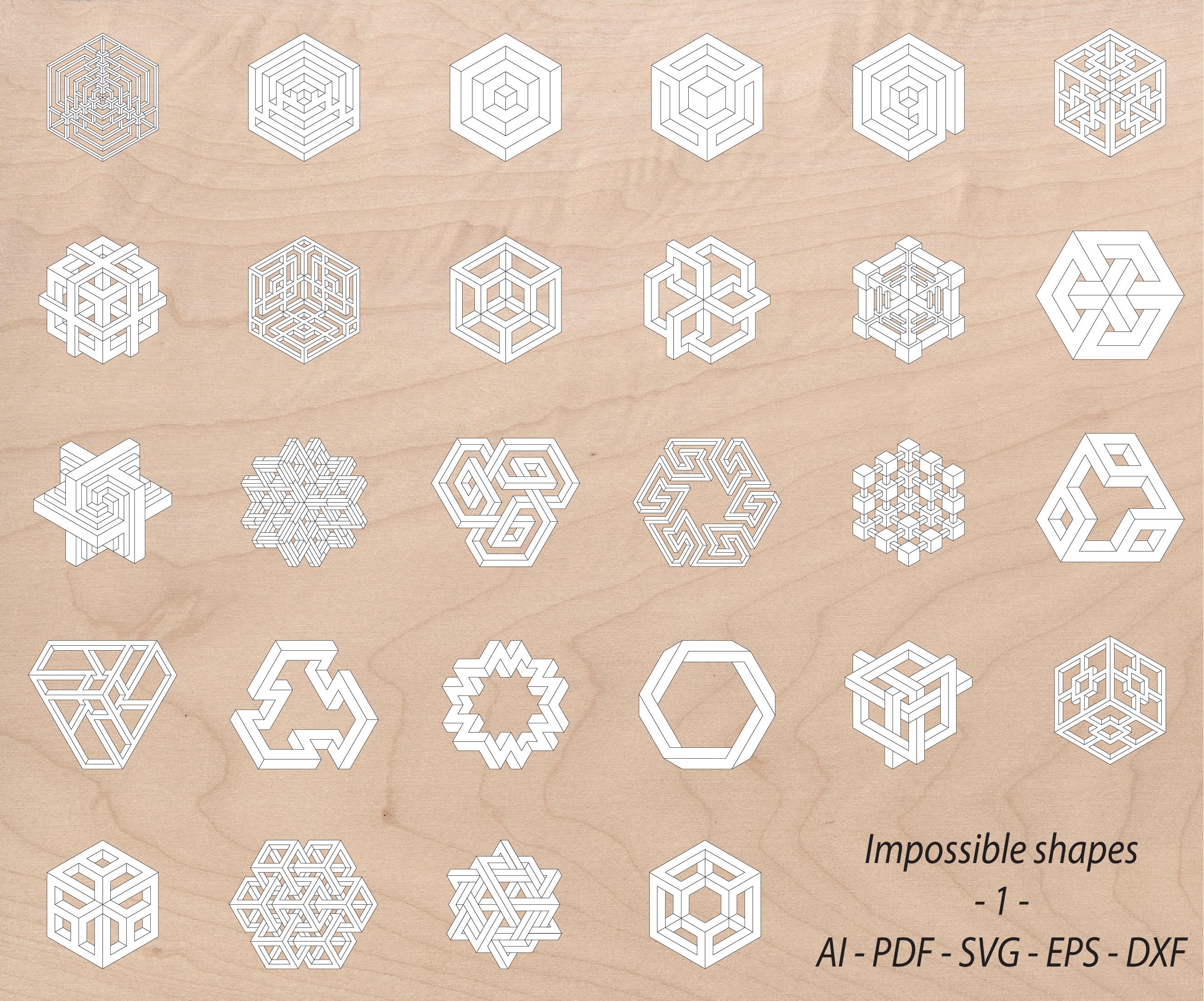 Impossible Shapes Set 1/5 Vectors Suitable for CNC Engraving, Laser ...