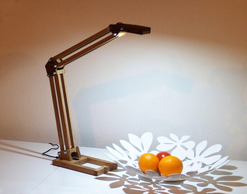 Walnut Wood Adjustable Arm Desk Lamp, Wooden LED Table Lamp - Etsy