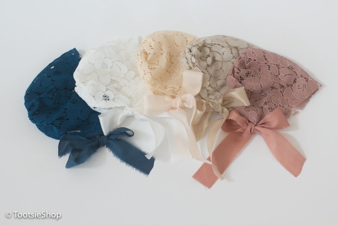 Newborn Lace Bonnet With Silk Strings, Newborn Lace Hat, Lace Hat ...