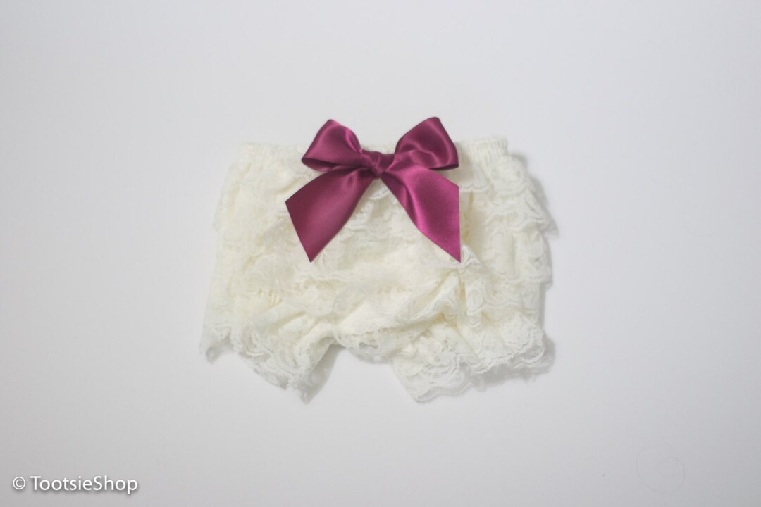 Ivory Lace Ruffle Bloomers, CHOOSE BOW COLOR, Newborn - 2T Size ...
