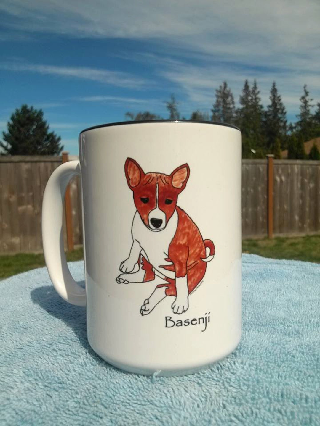Basenji Puppy Mug 15 Oz. Ceramic Glossy Two-tone White With Black ...