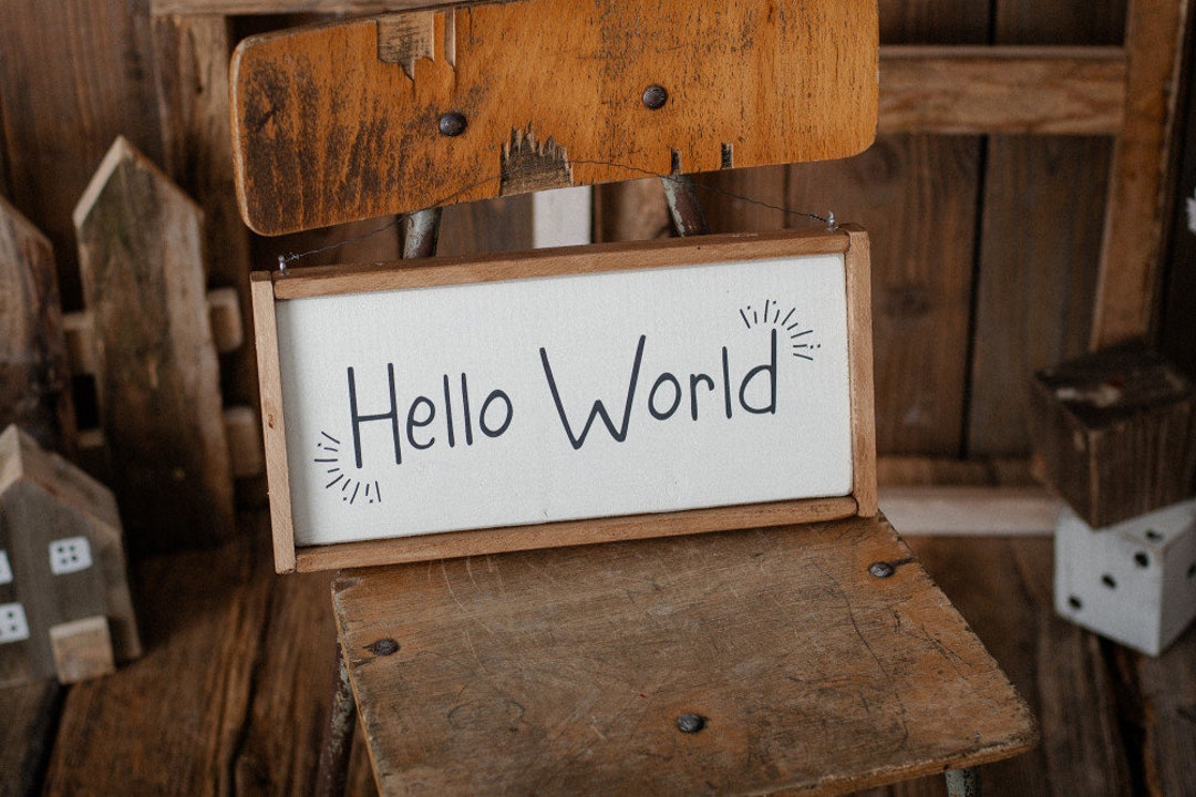 WOODEN SIGN PROP - Hello World, Vintage Style, Newborn Props, Photo ...