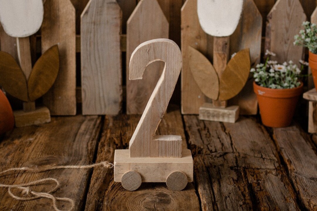WOODEN NUMBER 2 Pull Along Style, Newborn Props, Photography Prop ...