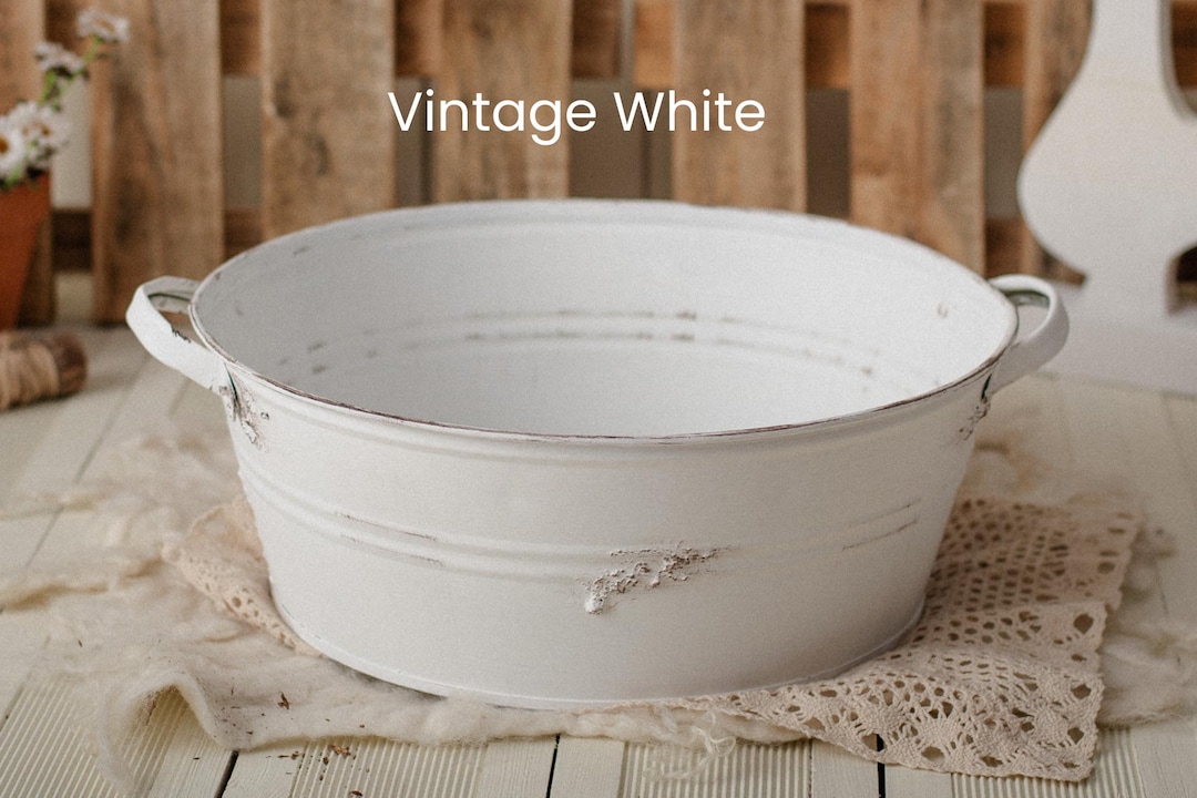 White MILK BATH TUB Prop - Vintage Style Washtub for Newborn Props ...
