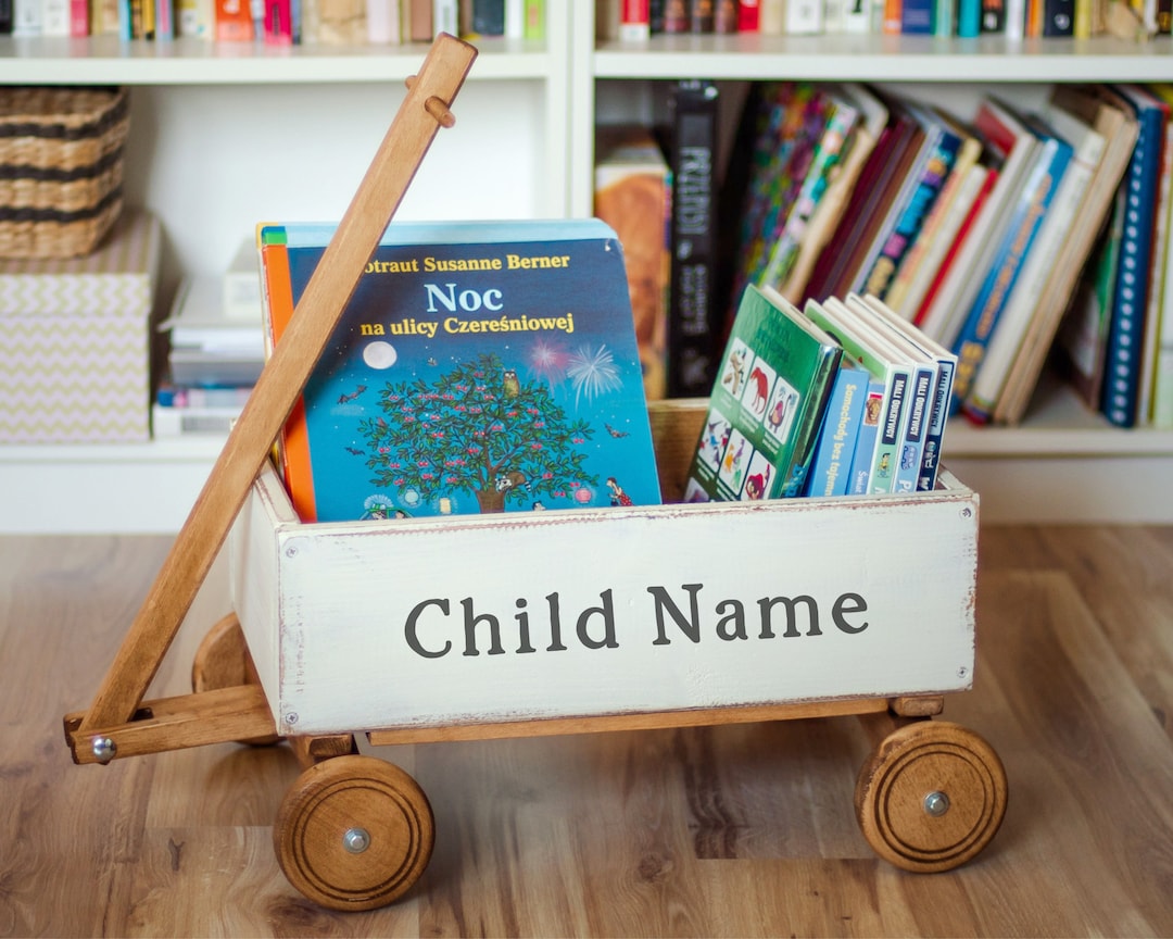 Wooden Book Storage Wagon Personalized With the Child's Name, Rustic ...