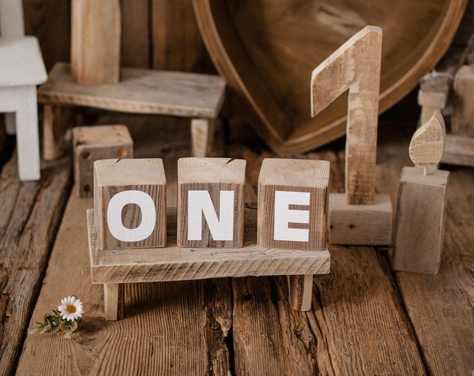 WOODEN BLOCKS one, Vintage Style, Newborn Props, Photo Props, Birthday ...