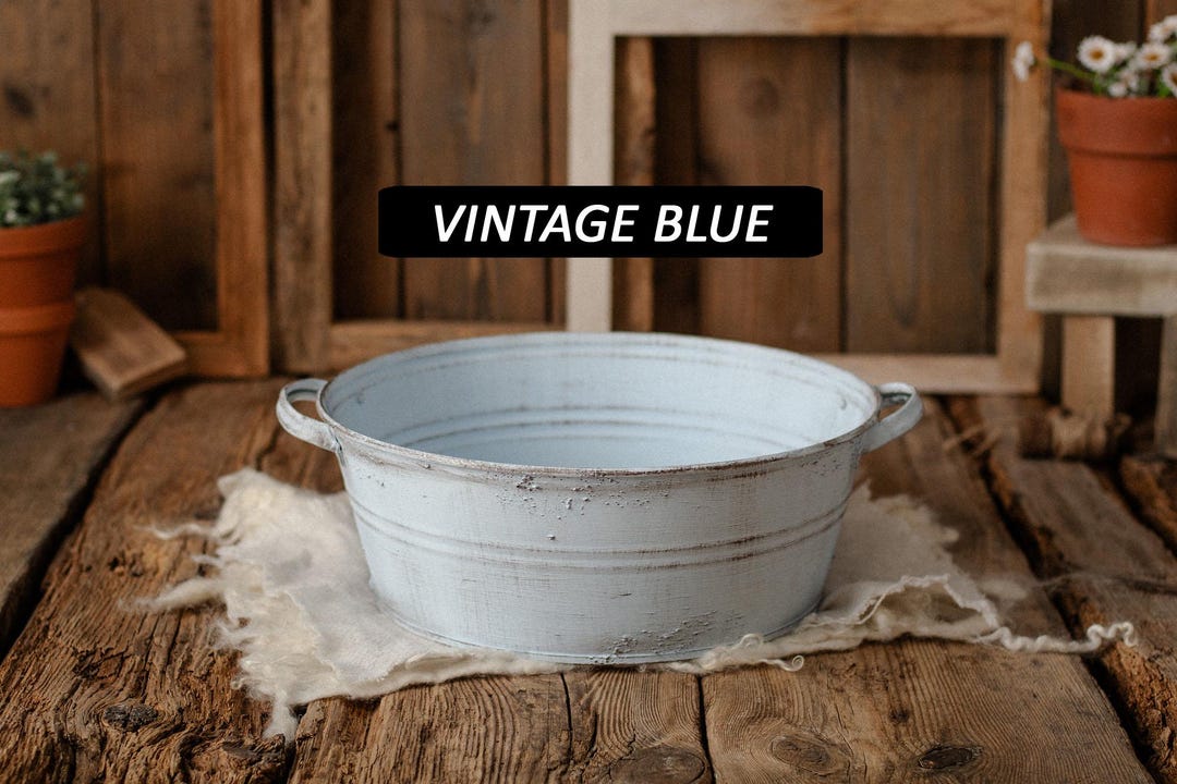 Blue MILK BATH TUB Prop - Vintage Style Washtub for Newborn Props, Baby ...