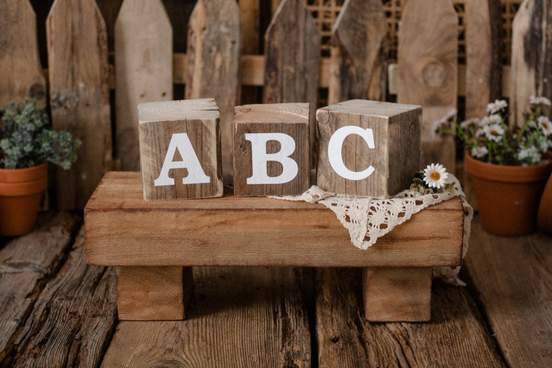 WOODEN BLOCKS "abc", Vintage Style, Newborn Props, Photo Props ...