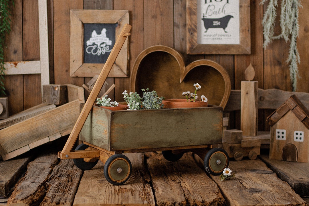 WOODEN GREEN CART - Newborn Props, Children Cart Prop, Baby Cart Prop ...