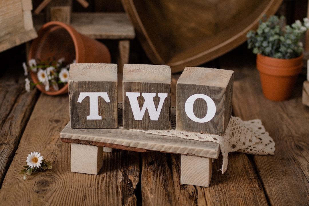 WOODEN BLOCKS "two", Vintage Style, Newborn Props, Photo Prop, Blocks ...
