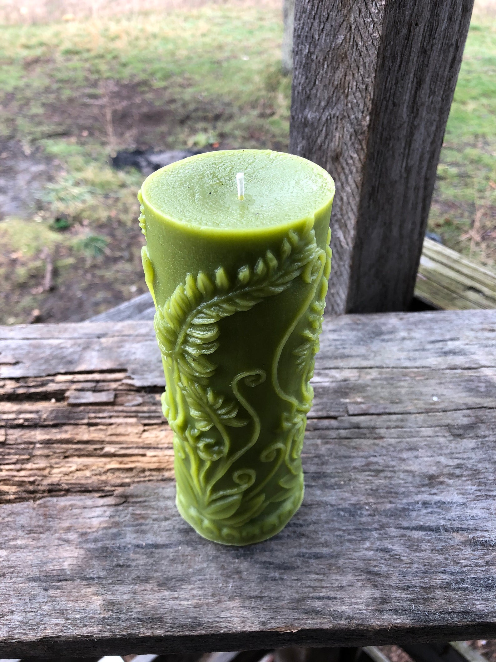 Special Edition Green Fern Pillar Candle 100% Beeswax - Etsy
