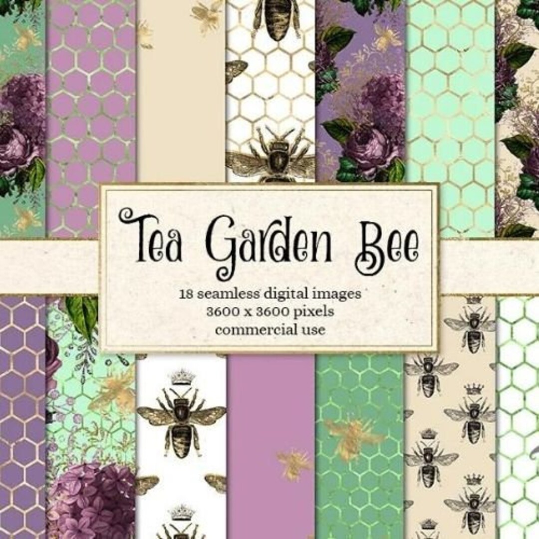 18 Seamless Digital Papers - Garden Honey Bee Patterns - Honeycomb ...