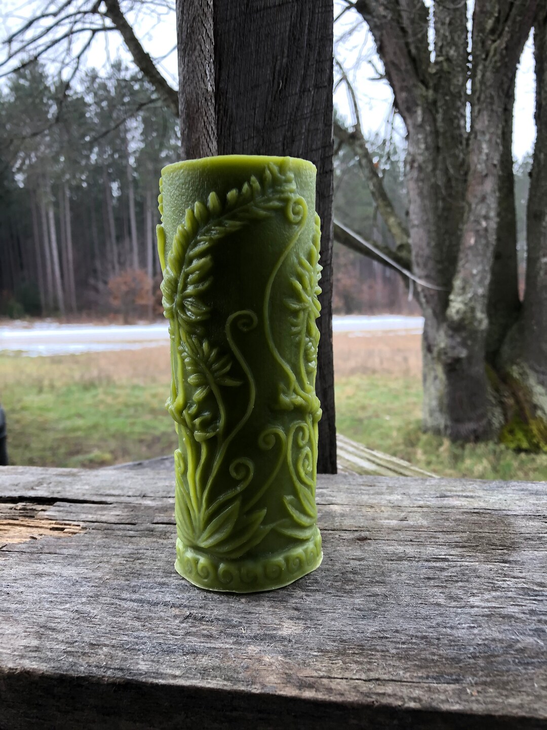 Special Edition Green Fern Pillar Candle - 100% Beeswax - Centerpiece ...