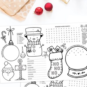Kids Christmas Coloring Page Holiday Activity Placemat Printable ...