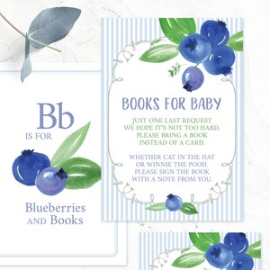 Blueberry Books for Baby Insert Cards - Blue Baby Shower Printable ...