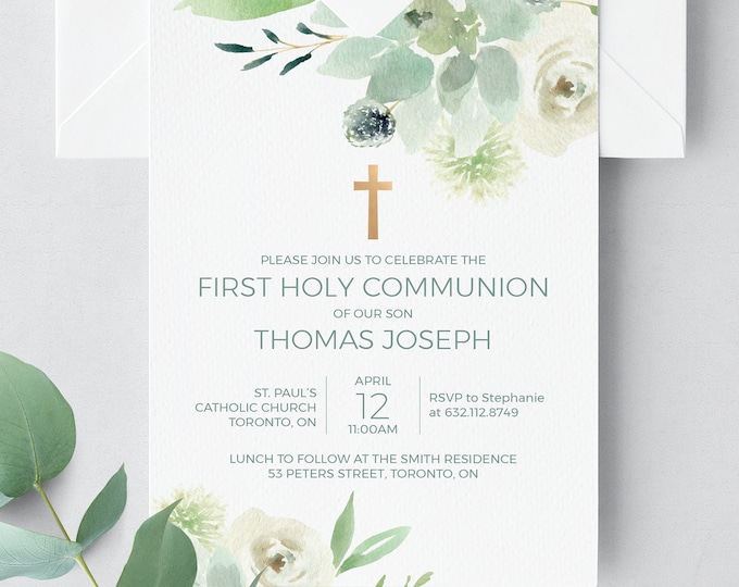 First Holy Communion Invitation Printable Instant Download - Etsy