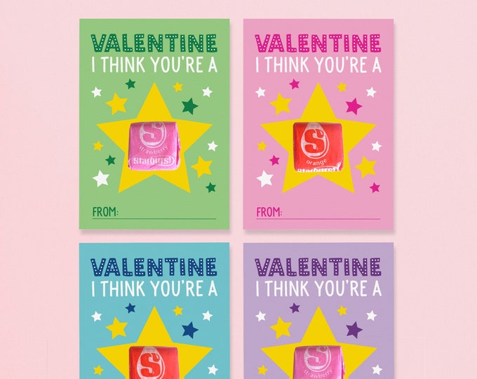Starburst Valentines Day Cards for Kids Printable Star Classroom ...