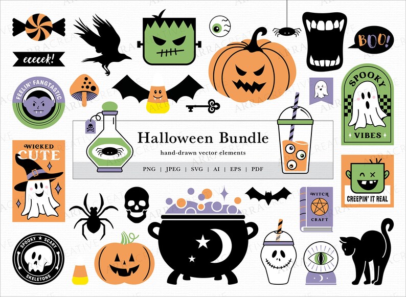 Halloween PNG and SVG Bundle of Vector Graphics | Halloween Clipart ...