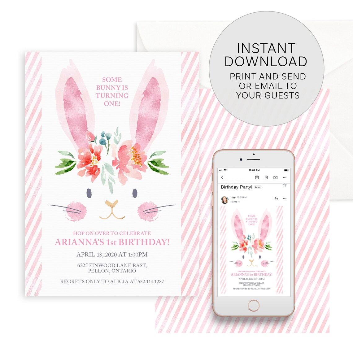 Bunny Birthday Party Invitation for Any Age Printable - Etsy