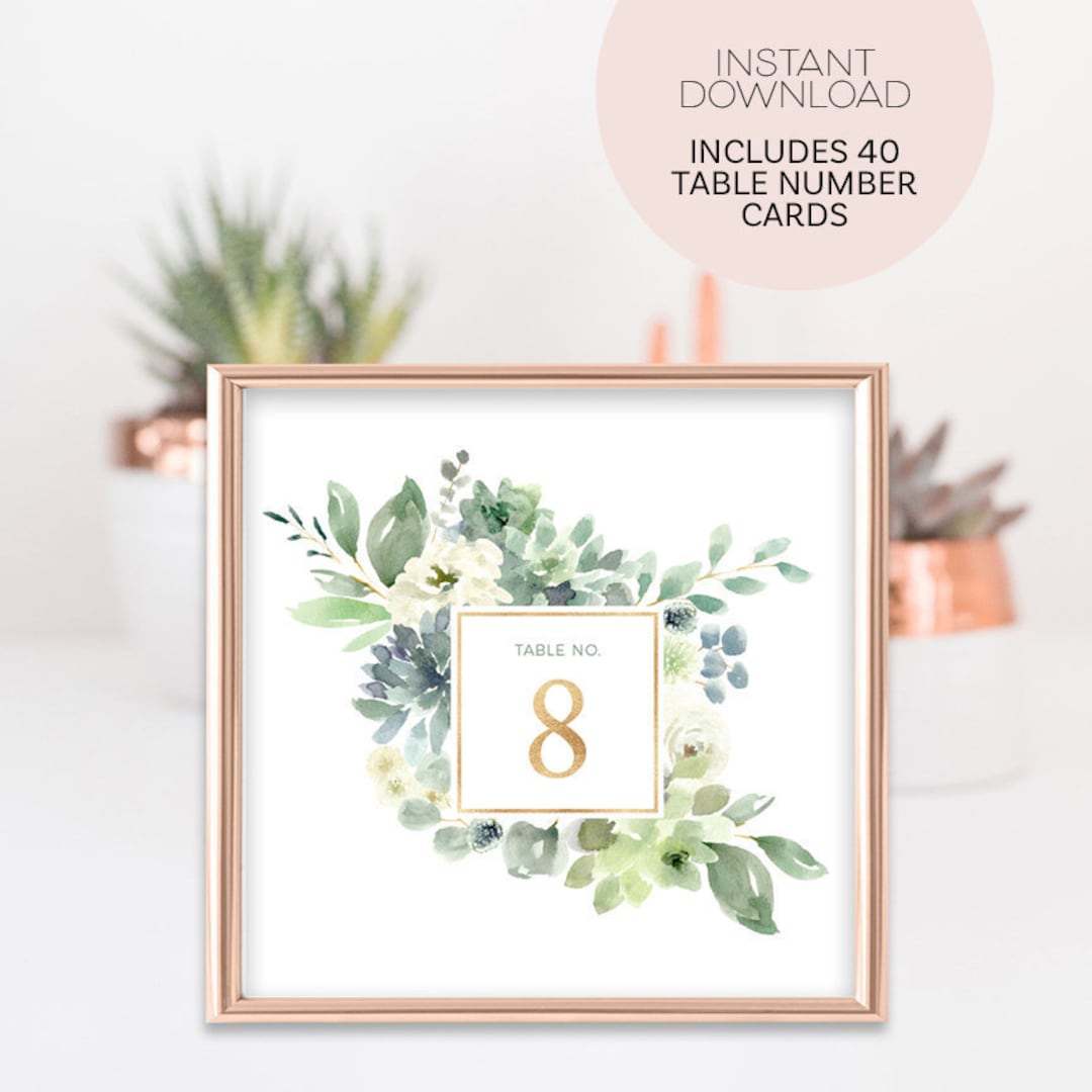 Succulent Wedding Table Numbers Instant Download Printable Greenery ...